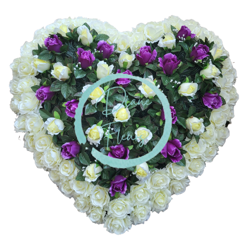 Pogrebni vijenac "Srce" od ruža 80cm x 80cm kremasta, ljubičasta ...