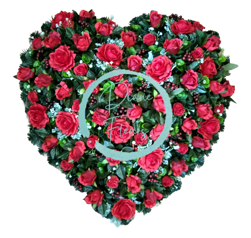 Pogrebni vijenac "Srce" od ruža s bobicama 80cm x 80cm crveno umjetno ...
