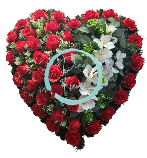 Pogrebni vijenac "Srce" od ruža i gladiola 80cm x 80cm umjetno ...