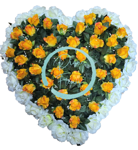 Pogrebni vijenac "Srce" od ruža 80cm x 80cm kremasta, naranča umjetni ...